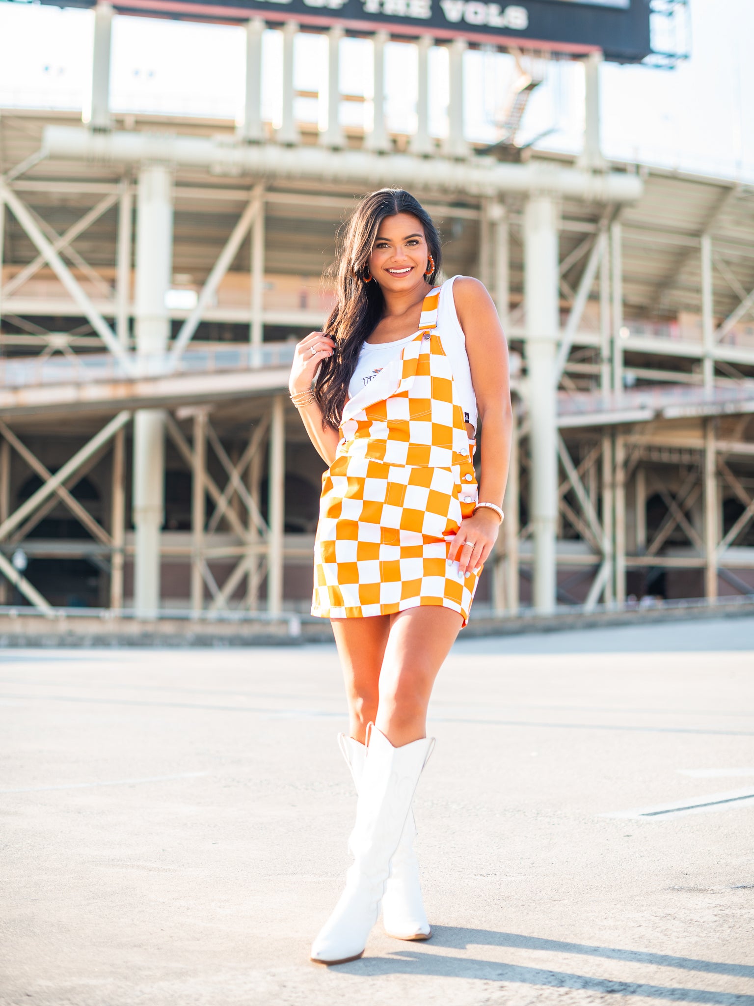 Orange & White Overall Bib Checkerboard Dress – Josie's Boutique