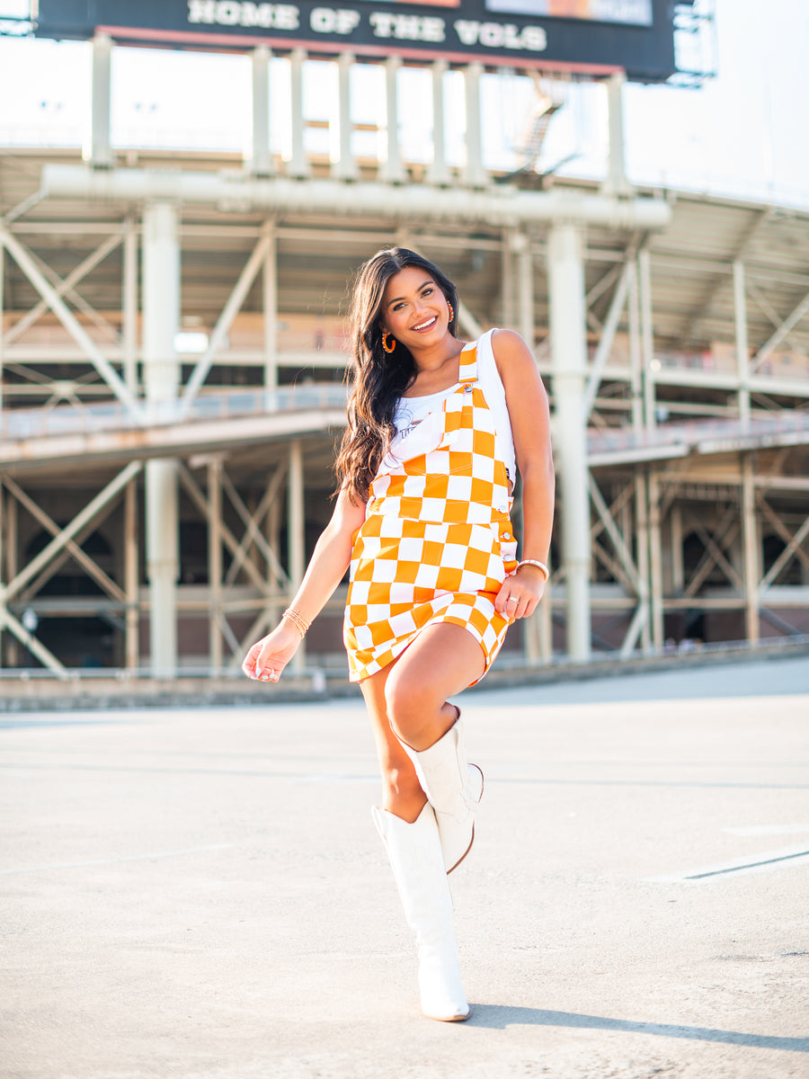 Orange & White Overall Bib Checkerboard Dress – Josie's Boutique