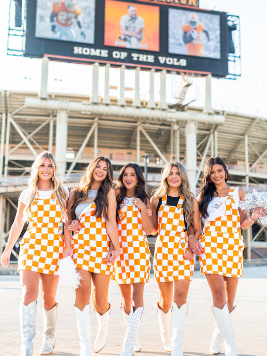 Orange & White Overall Bib Checkerboard Dress – Josie's Boutique