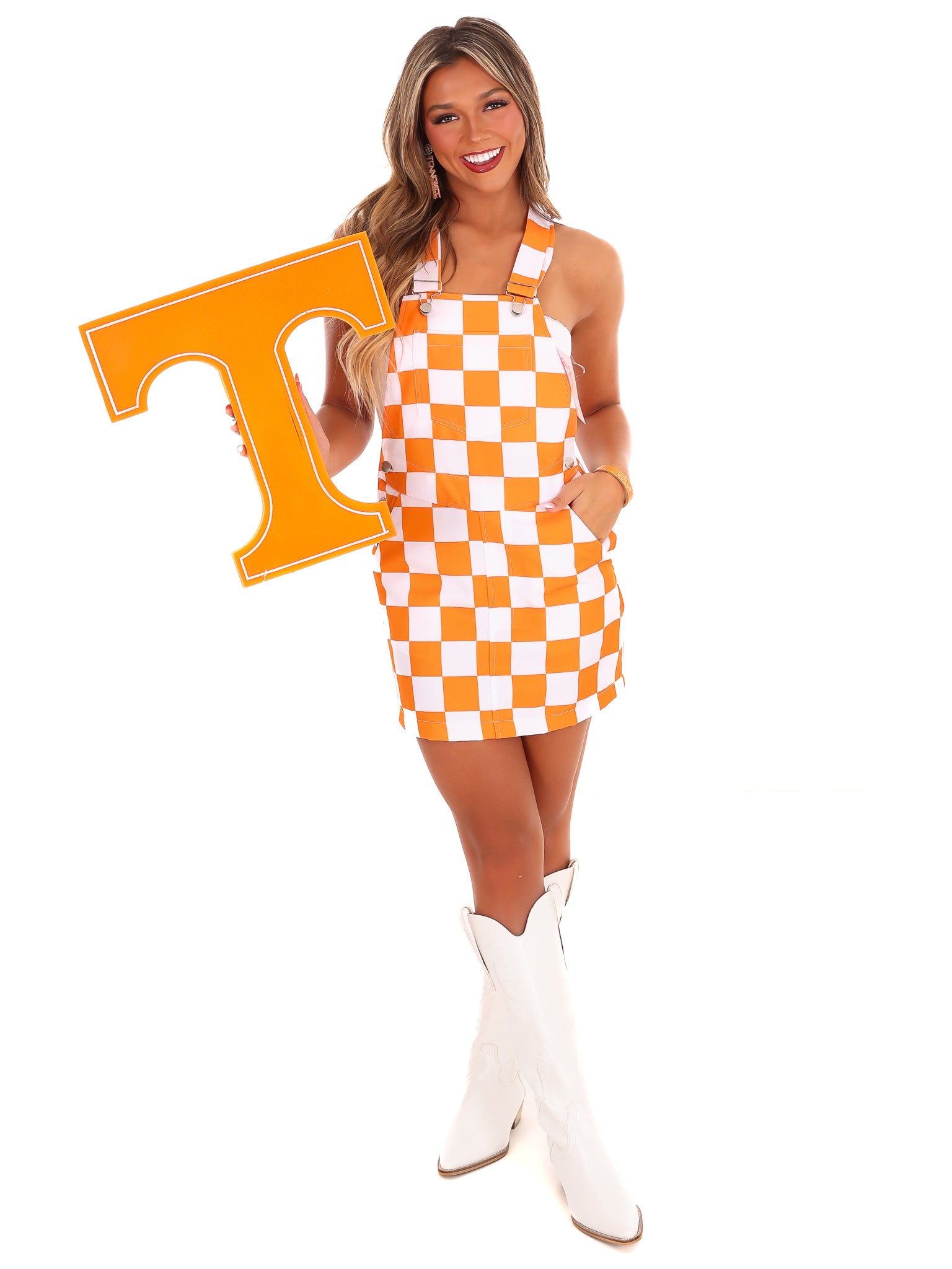 Orange & White Overall Bib Checkerboard Dress – Josie's Boutique